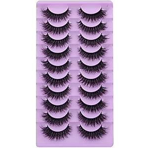 wiwoseo Fluffy Mink Lashes Extension Strip Eyelashes Fairy Thick Volume Eyelashes Cat Eyes Lashes 16MM Natural Wispy Fluffy Faux Mink Lashes 10 Pairs False Eyelashes