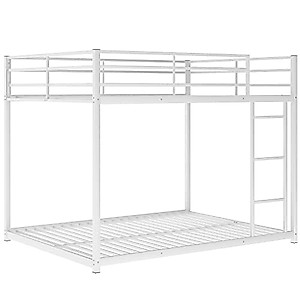 Full Over Full Metal Floor Bunk Bed with Ladder, Full Size Bunk Bed for Teens, No Box Spring Needed