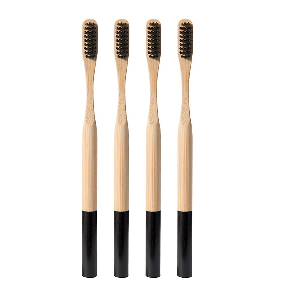 SUPVOX 4pcs Soft Toothbrush Long Handle Bamboo Teeth Brush for Deeply Oral Cavity Cleaning Home Travel Outdoor Adults Kids (Black)