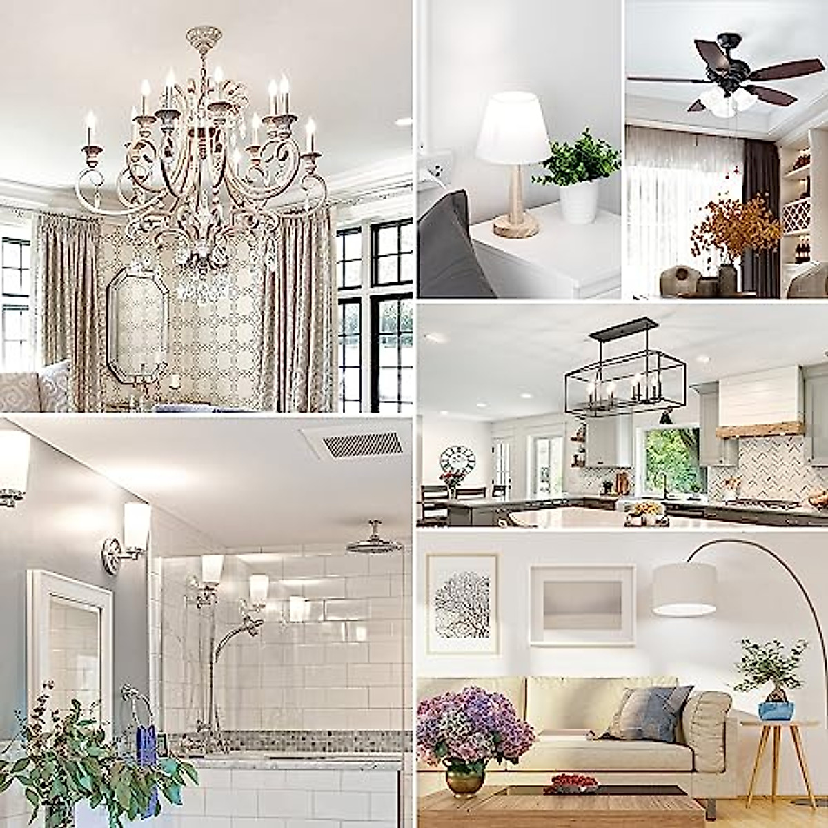 E12 Candelabra LED Light Bulbs, Dimmable 40 Watt Equivalent 5000K Bright Daylight White Candle Bulbs, 4W 460 LM Decorative CA10 Filament Chandelier Lamp Base for Bedroom Living Room Office, 12-Pack