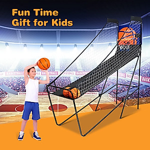 Giantex Foldable Electronic Arcade Basketball Game, with Electronic Scorer, Buzzer, 3 Basketballs, Pump, Indoor Single Shot Basketball Game for Adults, Kids