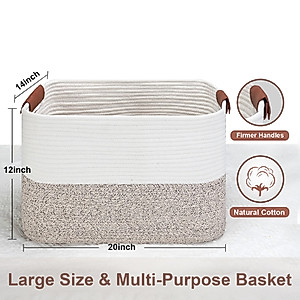 Large Storage Basket with Handles，20 "L x 14" W x 12 "H, Laundry Hamper Basket, Blanket Basket,Toy Storage Basket，Extra large cotton rope basket(Large Brown)