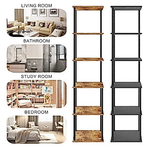 POBOMULI 58" Narrow Bookshelf, 6-Tier Tall Bookcase Small Space, Corner Book Shelf Slim Storage Display Rack Living Room Bedroom Study Office, Rustic Brown