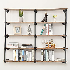 MAIKAILUN 60 inch 5 Tier Industrial Pipe Shelving, Wall Mounted Pantry Farmhouse Kitchen Shelves Open Storage Bookshelf Bookcase Large Retail Display Wood Planks Rack(59 in x 9.8 in x 47 in)