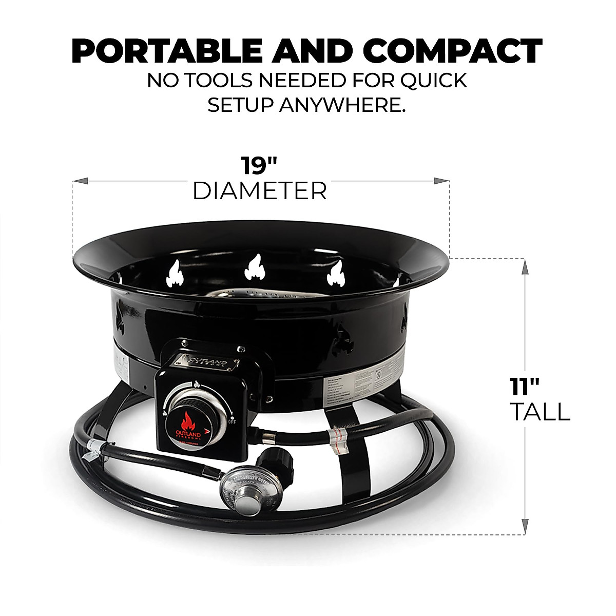 Outland Living Portable Propane Fire Pit, 19-inch, 58,000 BTU Smokeless Gas Firebowl | Perfect for Camping, Patio, Backyard, Tailgating, Deck, RV| Black 823 Standard