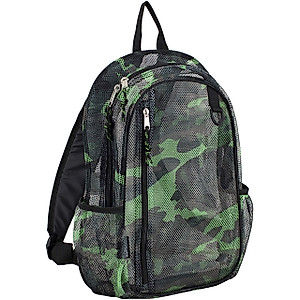 Eastsport Active Mesh Backpack See Through Semi Transparent with Adjustable Straps for Work, Travel, Security, Swimming and Beach - Camo/Black