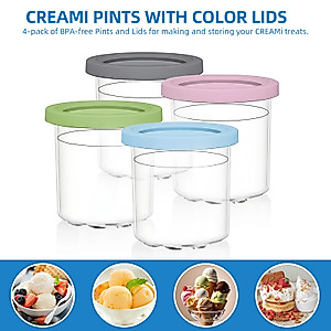 Generic Containers Replacement for Ninja Creami Pints and Lids, 4 Pack Ice Cream Containers with Colorful Lids, Compatible with NC299AMZ & NC300s Series Ice Cream Maker, BPA-Free, Dishwasher Safe