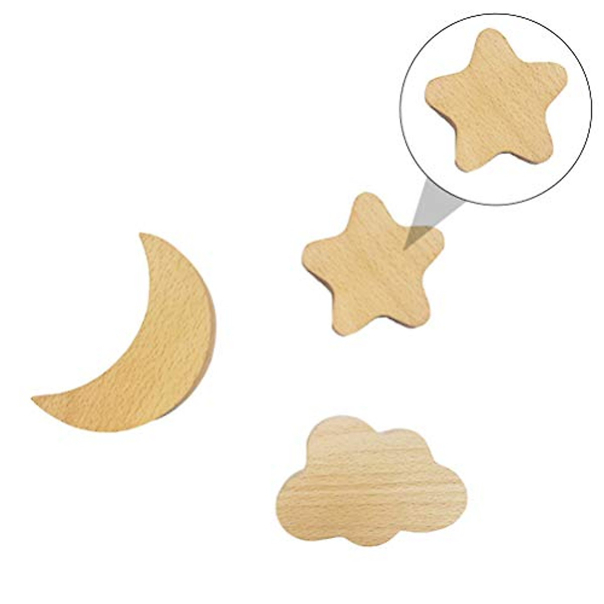 Garneck 3Pcs Wall Hooks Hat Hooks Wooden Coat Hangers Star Moon Cloud Wall Hook Kids Room Nursery Wall Decors