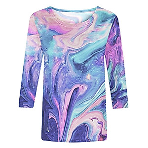 Country Concert Tops For Women 2024 Spring Tops Trendy 3/4 Sleeve Graphic Tees Casual Loose Basic t-Shirt Marble Print Shirt Blouse