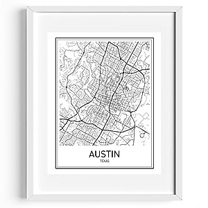 Austin Map Print City Maps of Austin Art Print Map Poster Texas Map Texas Black White Map Wall Art Map Modern Minimalist Wall Art Scandinavian Art City Map Poster 8x10 Unframed Wall Print