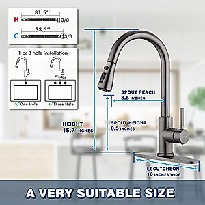 Black Stainless Kitchen Faucet with Pull Down Sprayer WEWE, Single Handle Commercial Modern RV Laundry Stainless Steel Sink Faucet with Soap Dispenser