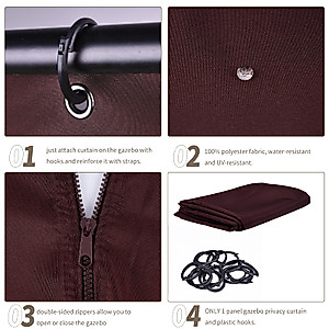 AONEAR Gazebo Privacy Curtain with Zipper Side Wall Universal Replacement for 10' x 10' Gazebo, Patio, Outdoor Canopy, Garden and Backyard,Coffee Brown (1-Panel Curtain Only)