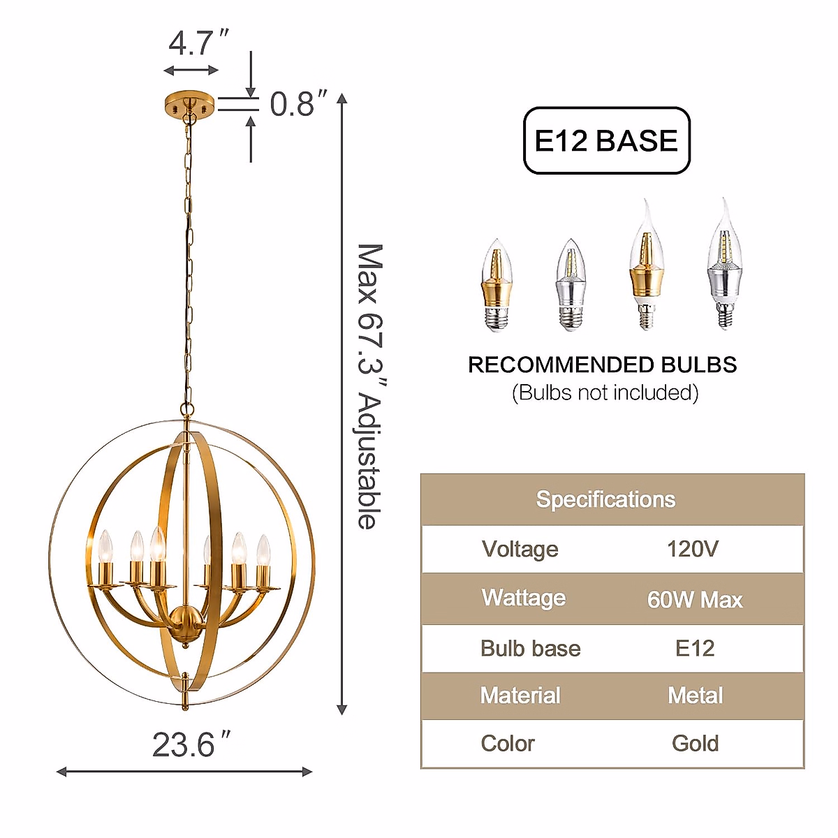 Hanging Lamp , Chandeliers,Gold Pendant Lights for Kitchen Island, Modern 6 Lights Globe Pendant Light Fixtures, Adjustable Orbits Ring Hanging Light, Farmhouse Ceiling Lights for Dining Room Bedroom