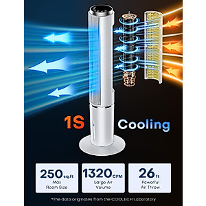 COOLECH 42 INCH Evaporative Air Cooler w/Remote &LED Touch Screen, 4 Mode &3 Speed, 1-Gal Tank for 15H Cooling, 12H Timer for Auto Off, 70°Oscillation Portable Swamp Cooler, Air Cooler for Room Patio