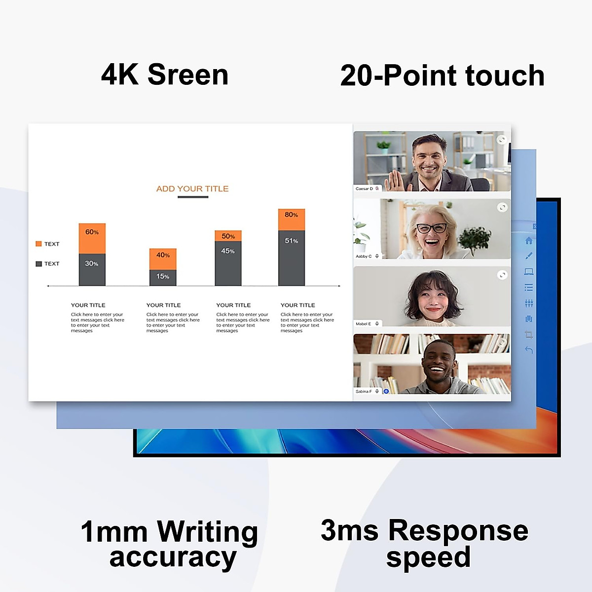 Smartboard, Tiburn HUB 55" S2 4K UHD Rotating Adaptive Nano Capacitive Smart Writing Board with Screen Mirroring from Android and iOS for Conference Live Streaming Home Advertising Display