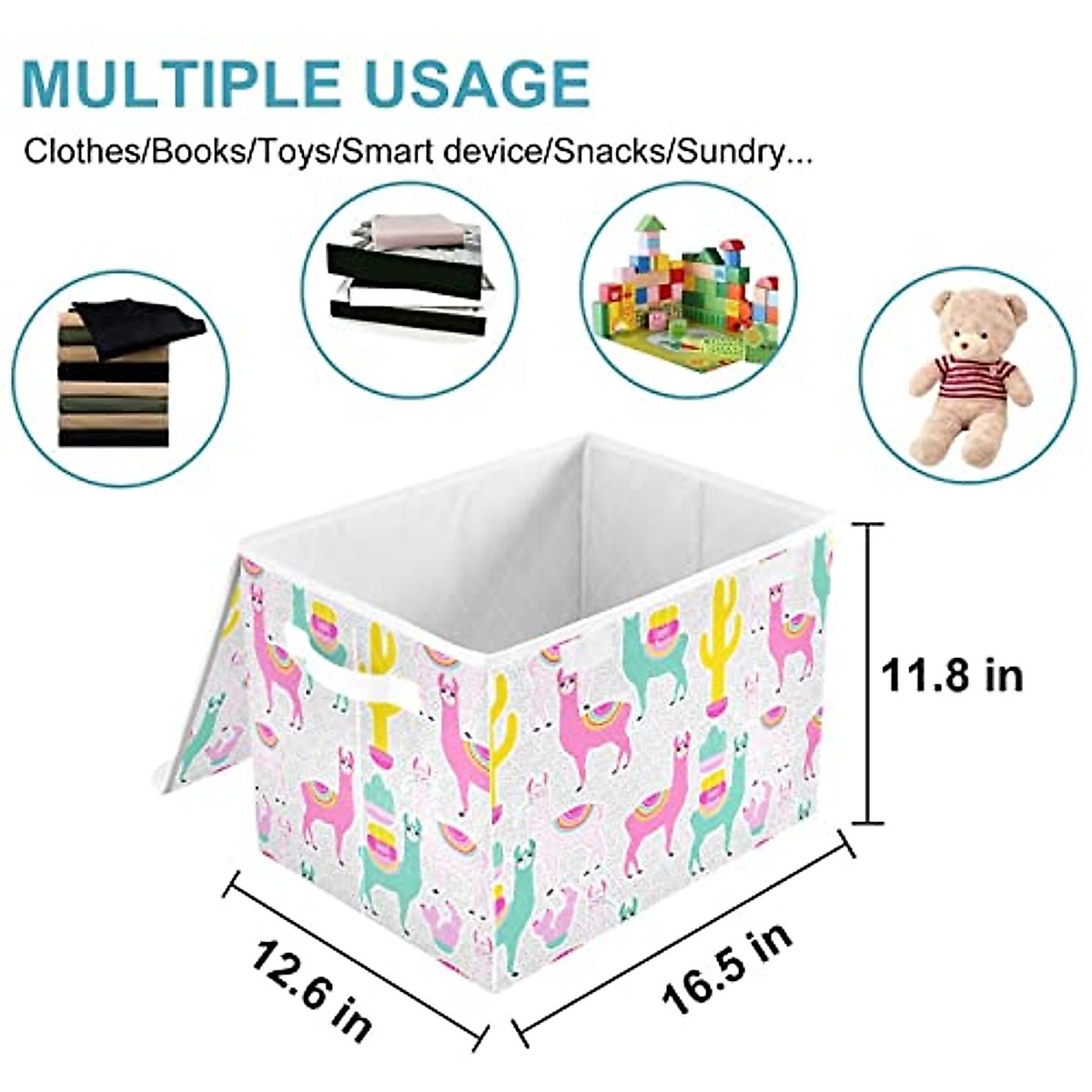 CaTaKu Llama Cactus Cute Storage Bins with Lids Fabric Large Storage Container Cube Basket with Handle Decorative Storage Boxes for Organizing Clothes Shelves