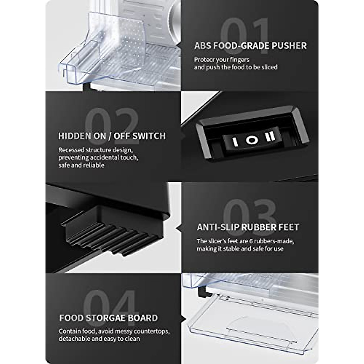 Meat Slicer for home, CWIIM Electric Deli Food Slicer & meat cutter with Removable Stainless Steel Blade+Pusher and 0-18mm Adjustable Thickness for Meat, Cheese, Bread, Fruit.