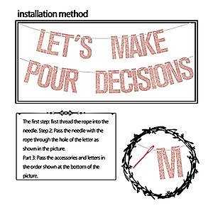 Let's Make Pour Decisions Banner, Bachelorette Party Banner, Wine Party Banner, Bridal Banner Decorations, Wedding/Bridal Shower Party Bunting Decorations Rose Gold Glitter