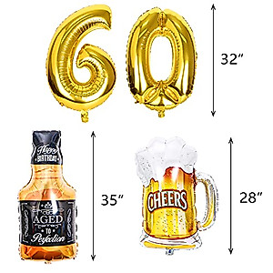 60th Birthday Decorations, 60 Years Anniversary Decorations Cheers to 60 Years Banner, 60 Sign Latex Balloon, 32 Inch Number 60 Gold Foil Balloon Cheers Cup Foil Balloon for 60 Birthday Wedding Party