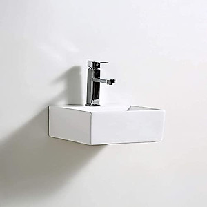 QI&YI Bathroom Vanity Ceramic Vessel Sink Wall Mount Small Half Bathroom Corner Basin Faucet Pop up Drain Combo …