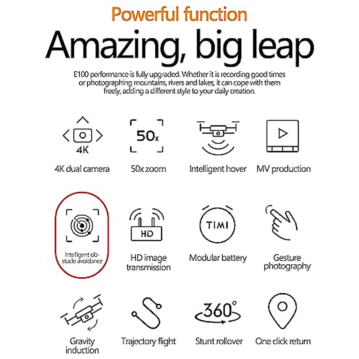 E100 Drone, Hd 4k Aerial Photography With Dual Cameras, Mini Lightweight Quadcopter, Remote Control Quadcopter Boy Folding Model Aircraft Toy, Gesture Photo/Video, Intelligent Obstacle Avoidance (Black)