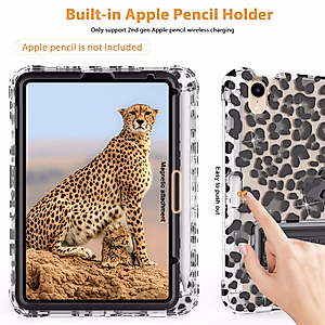Rantice Case for iPad Mini 6 2021, iPad Mini 7 (A17 Pro) 2024 Case with Pencil Holder and Kickstand for Women Girl Kids, Slim Shockproof Clear Transparent Cover for iPad Mini 8.3 inch (Black Leopard)