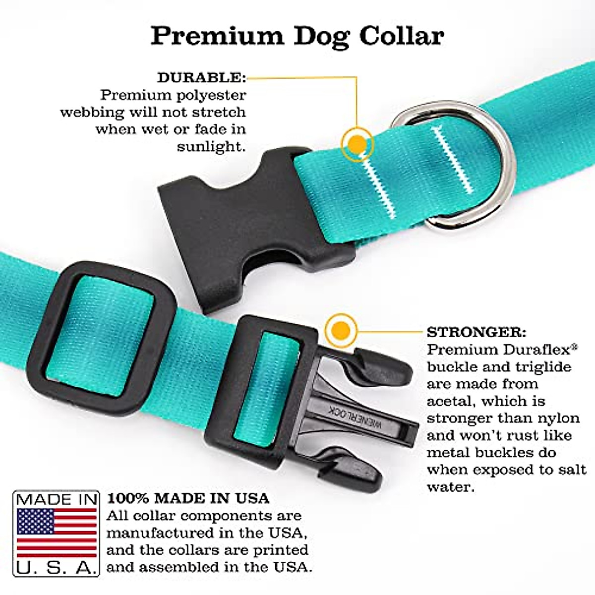 Buttonsmith Custom Dog Collar - Fadeproof Printing, Military Grade Buckle, Choice of 6 Sizes, Made in The USA