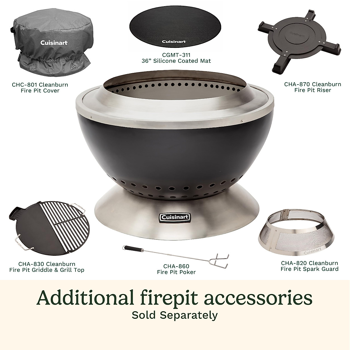 Cuisinart 24” Cleanburn Smokeless Fire Pit with Removable Base for Ash, Portable Outdoor Wood Burning Fireplace, Smoke Free Stainless Steel Outdoor Heater, Enhanced Airflow and Easy Cleanup
