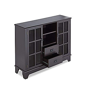 Knocbel Contemporary Console Table Buffet Sideboard Storage Cabinet with 2-Drawer, 2 Open Compartments & 2 Glass Doors, 42" L x 12" W x 32" H (Espresso)