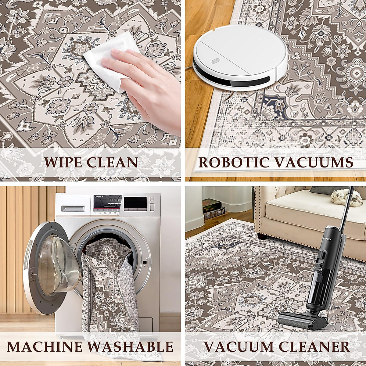 Washable Rug 6x9, Area Rug for Living Room Bedroom Rug Lightweight Large Area Rug Thin Vintage Rug No Smell Machine Washable Rug Accent Rug for Dining Room Home Kitchen, Brown