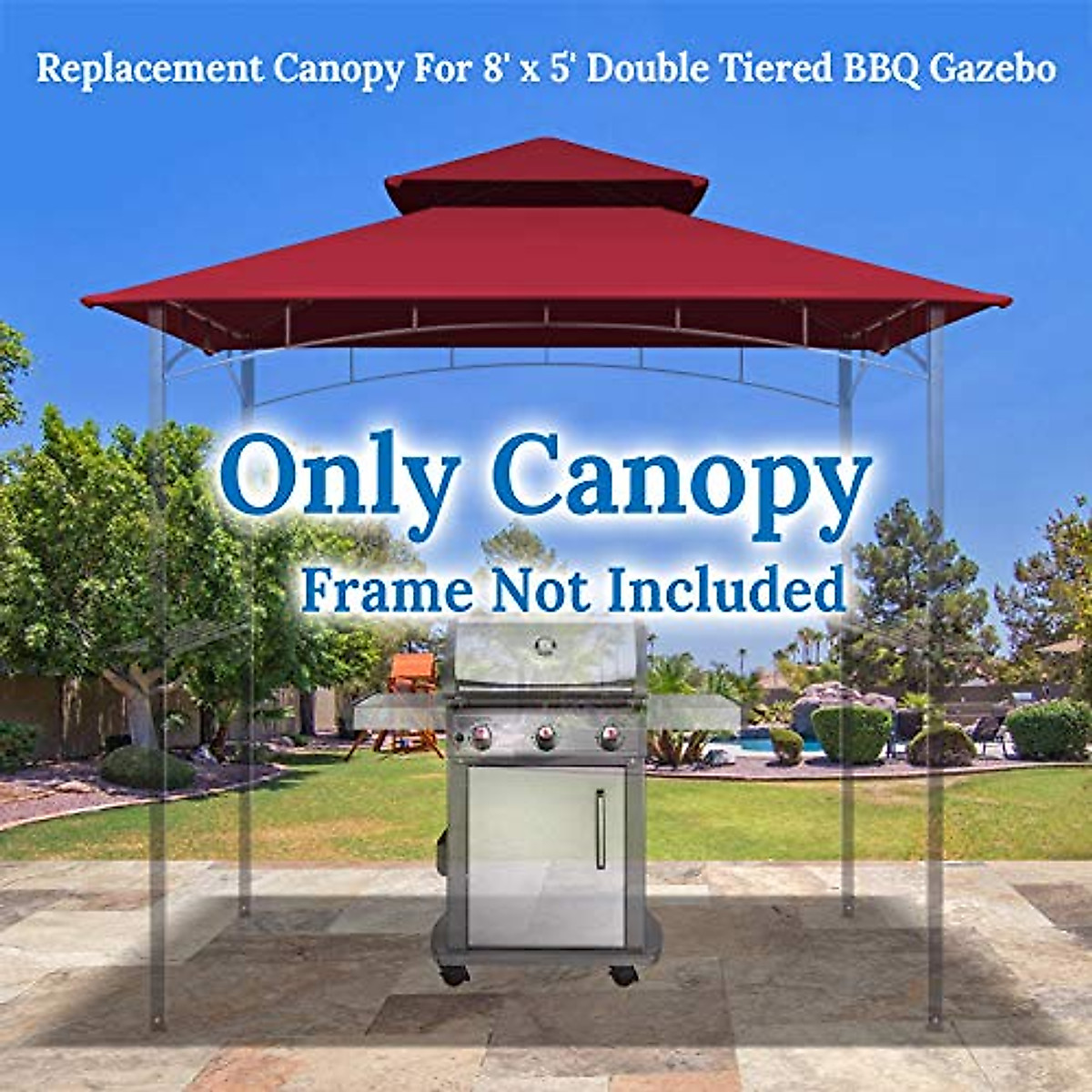 BenefitUSA Double Tiered Replacement Canopy ONLY for 8x5Ft Barbecue Gazebo, Outdoor Grill Shelter Replacement Canopy Top (Burgundy)