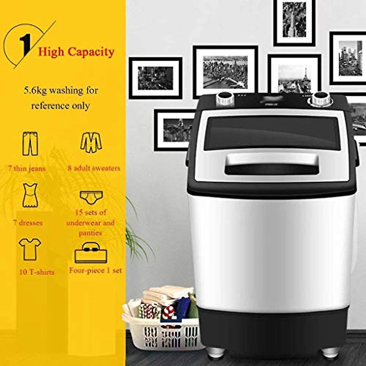 ZLXDP Small Mini Washing Machine Home Double Barrel Semi-Automatic Portable with Dehydration Spin Dry Washer Household Appliances