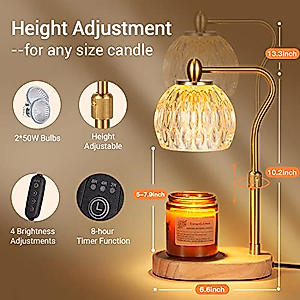 NVRGIUP Candle Warmer, Candle Warmer Lamp with Timer & Dimmer Candle Warmer Height Adjustable Scented Candles, Candle Warmer with 2 * 50W Bulbs for Home Decor (Gold)