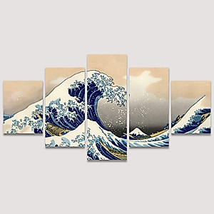 SIGNWIN Large Canvas Wall Art The Great Wave Off Kanagawa by Hokusai Abstract Plants Illustrations Impressionism Modern Panoramic Relax/Calm Multicolor for Living Room, Bedroom, Office - 60"x32"