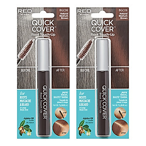 RED by Kiss Quick Cover Root Touch Up Mascara 2PCS Water-Resistant Temporary Gray Concealer Cover Up Brush for Hair and Beard (Natural Medium Brown)
