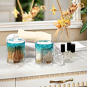 YYZZH Beach Starfish Seashell Ocean Sky Tropical Summer 2 Pack Qtip Holder Dispenser for Cotton Swab Ball Round Pads Floss 10 Oz Apothecary Jar Set for Bathroom Canister Storage Makeup Organizer