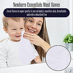 32 Pack Baby Washcloths - Luxury Coral Fleece - Extra Absorbent and Soft Wash Clothes for Newborns, Infants and Toddlers - Suitable for Sensitive Skin and New Born - Baby Shower - White, 10x10 Inch