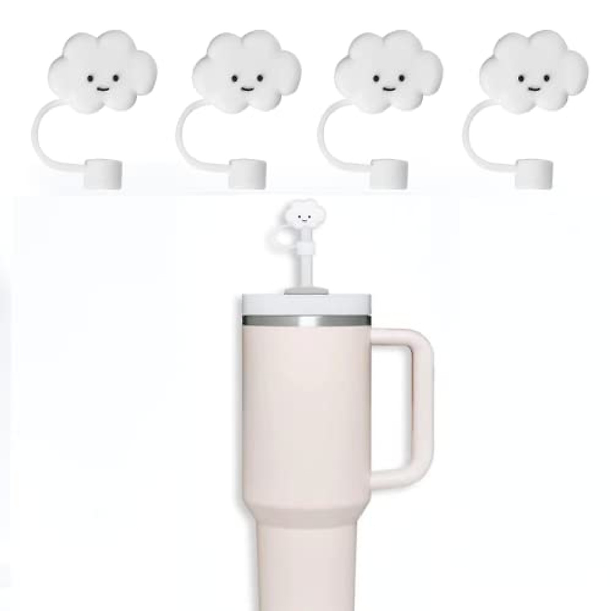 4 Pack Compatible with Stanley 30&40 Oz Tumbler, 10mm Cloud Shape Straw Covers Cap, Silicone Reusable Straw Covers, Anti-dust Silicone Straw Cover, Cloud Shape Straw Covers for 10mm Straws