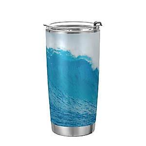 Yasala Tumbler Summer Blue Ocean Wave Insulated Office Coffee Cup Back to School Beverage Container Travel Mug with Straw and Lid Double Wall Stainless Steel 20oz