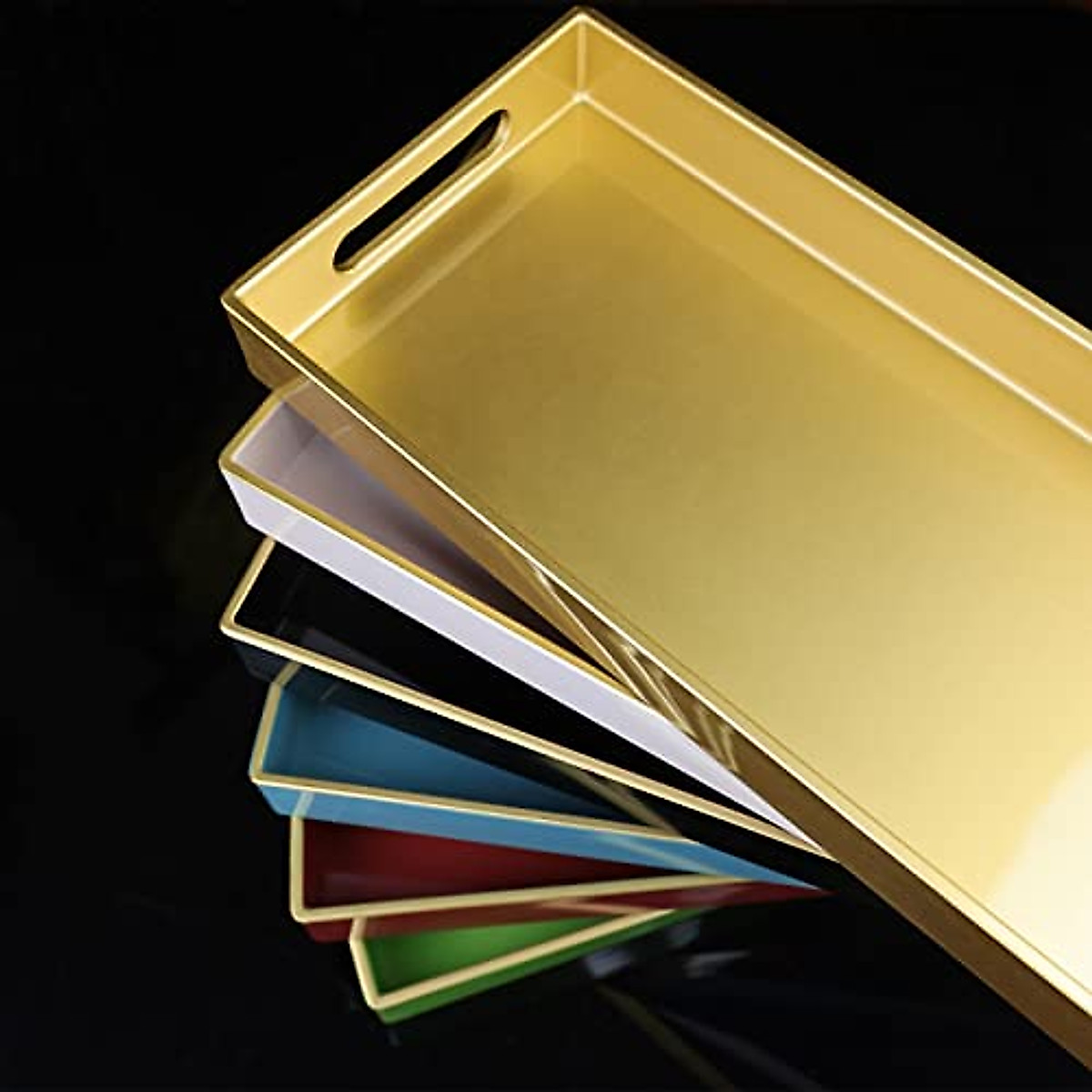 Leemxiiny Light Blue Vanity Tray with Handles, Decorative Tray Desktop Storage Organizer for Bathroom, Living Room, 5.9"*13.7"