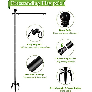 Koutemie 10FT Garden Flag Pole Stand with 5 Prong Base for 3x5 American flags, Adjustable Heavy Duty Outdoor Flagpole Holder Kit for Yard Decoration, 1 Pack