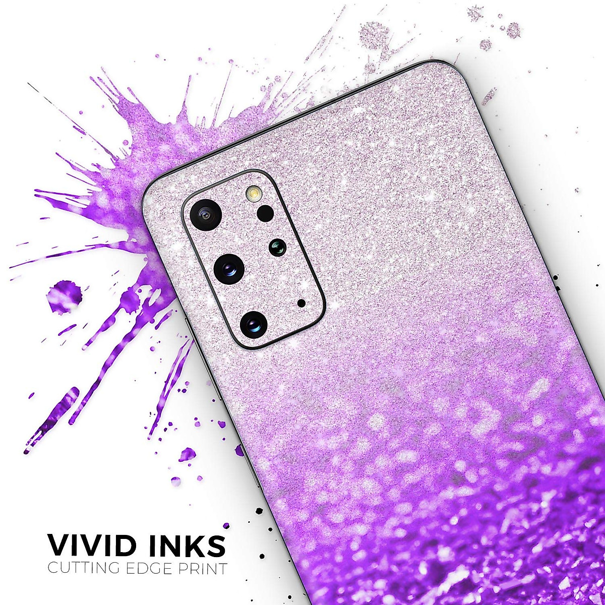 DesignSkinz Purple & Silver Glimmer Fade Protective Vinyl Decal Wrap Skin Cover Compatible with The Samsung Galaxy S20 (Screen Trim & Back Glass Skin)