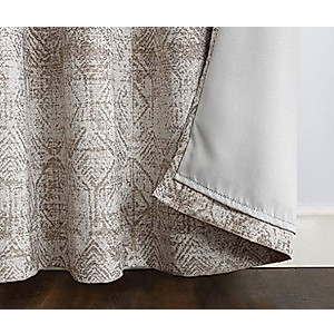 Sun Zero Darren Distressed Woven Jacquard Blackout Grommet Curtain Panel, 50" x 84", Camel