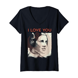 Womens Star Wars Princess Leia I Love You Rebel Dot V-Neck T-Shirt