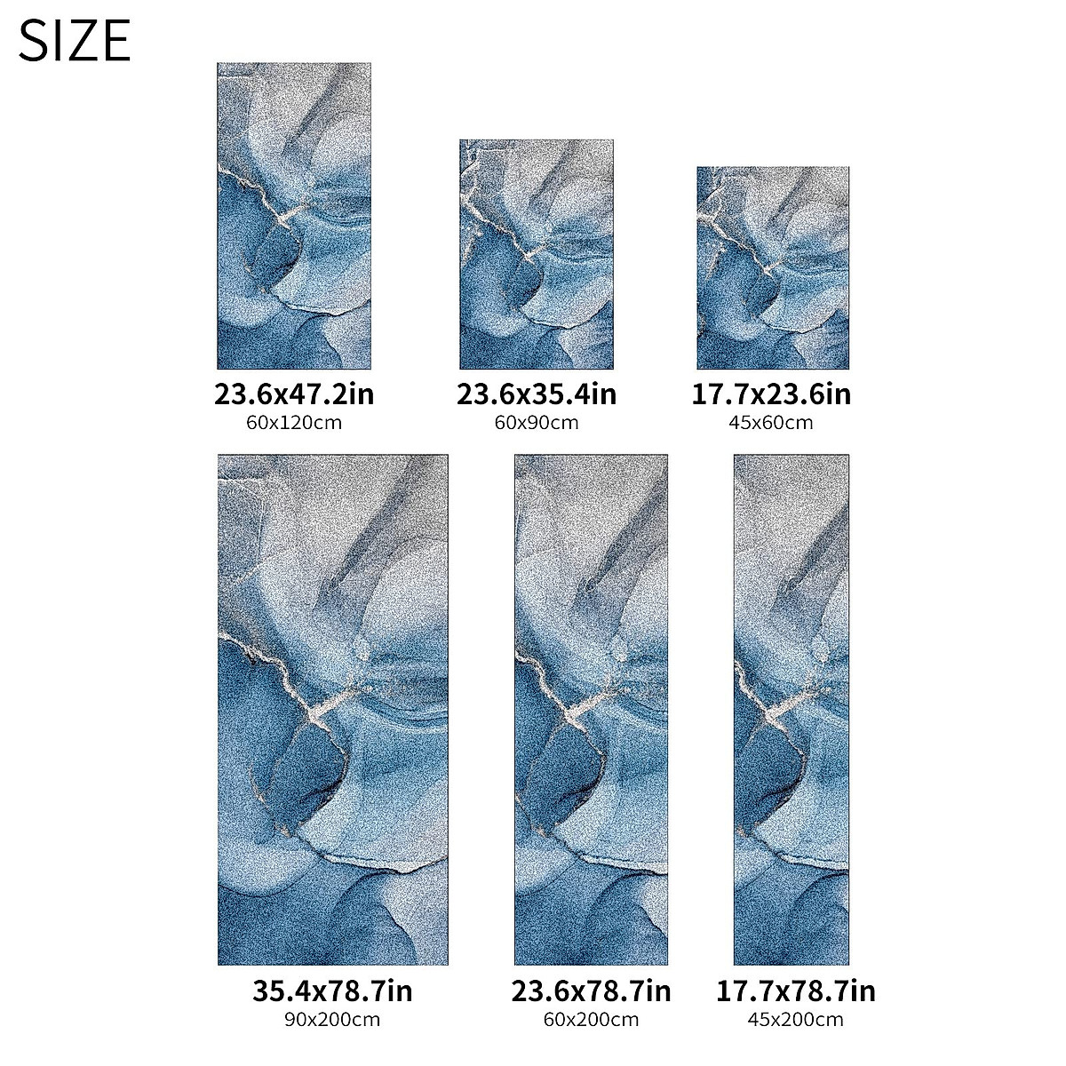BoeHiop Window Privacy Film, Abstract Blue Ink Marble Texture Frosted Window Clings, Decorative Glass Covering Decals, Non-Adhesive Vinyl, 17.7 x 23.6 in
