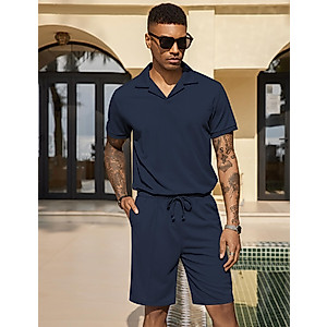 COOFANDY Men's Polo Shirt and Shorts Set 2 Piece Outfits Fashion Summer Tracksuits Short Sleeve Casual Polo Suit