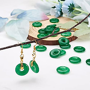 FASHEWELRY 20Pcs Natural Green Jade Donut Disc Gemstone Pendants 20mm Large Hole Healing Chakra Polished Stone Coin Circle Bead Charms for Jewelry Craft Making
