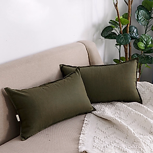 Jeanerlor Cotton Linen Square Decorative Throw Pillow Case Cushion Cover with Twin Needles Stitch on Edge,for Wedding Party Gift Car 12"x20"(30 x 50cm), Olive Green