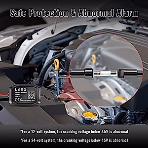 LNEX Bluetooth Battery Monitor，Wireless 12V 24V Automotive Battery Load Tester with Charging & Cranking Test & Alarm for Solar Power Systems/RVs/Motorcycles/Boats/Cars/Trucks