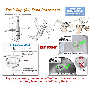 Full Steel Food Processor Blade Plastic-Free Chopping Blade for 8 Cup(2L) Bowl, Compatible with Syvio HOMEASY KOIOS HOVOBO Kitchen-in-the-box and More